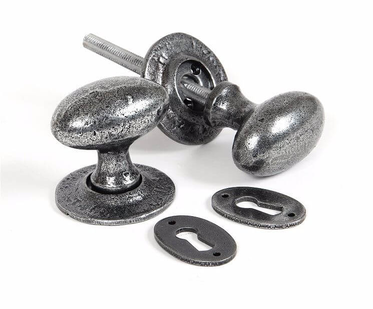 Anvil 33644 Pewter Oval Mortice/Rim Knob Set | From the Anvil | Anvil Ironmongery