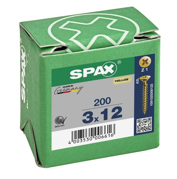 SPAX Yellox PZ F-CSK Screws 3.0x12mm (200)