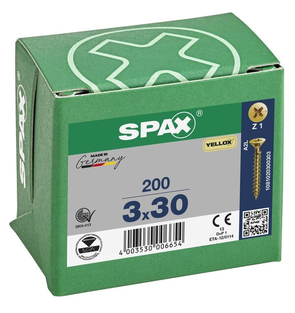 SPAX Yellox PZ F-CSK Screws 3.0x30mm (200)