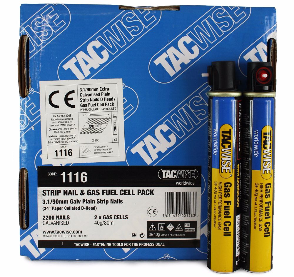 Tacwise 90 x 3.1 Galv Plain Shank Strip Nails