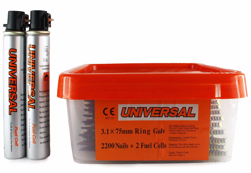 3.1x75mm Ring Shank Galv. Gun Nails